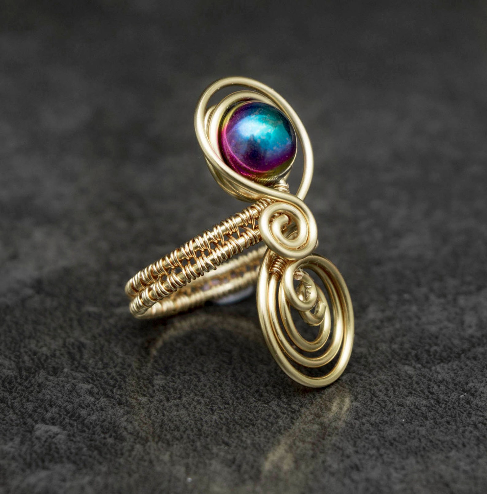 Copper Ring,rainbow Black Agate Copper Ring, Adjustable Rings, Copper ...