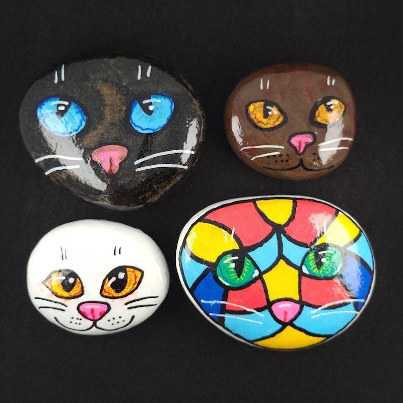 Painted Rock Cat - Etsy