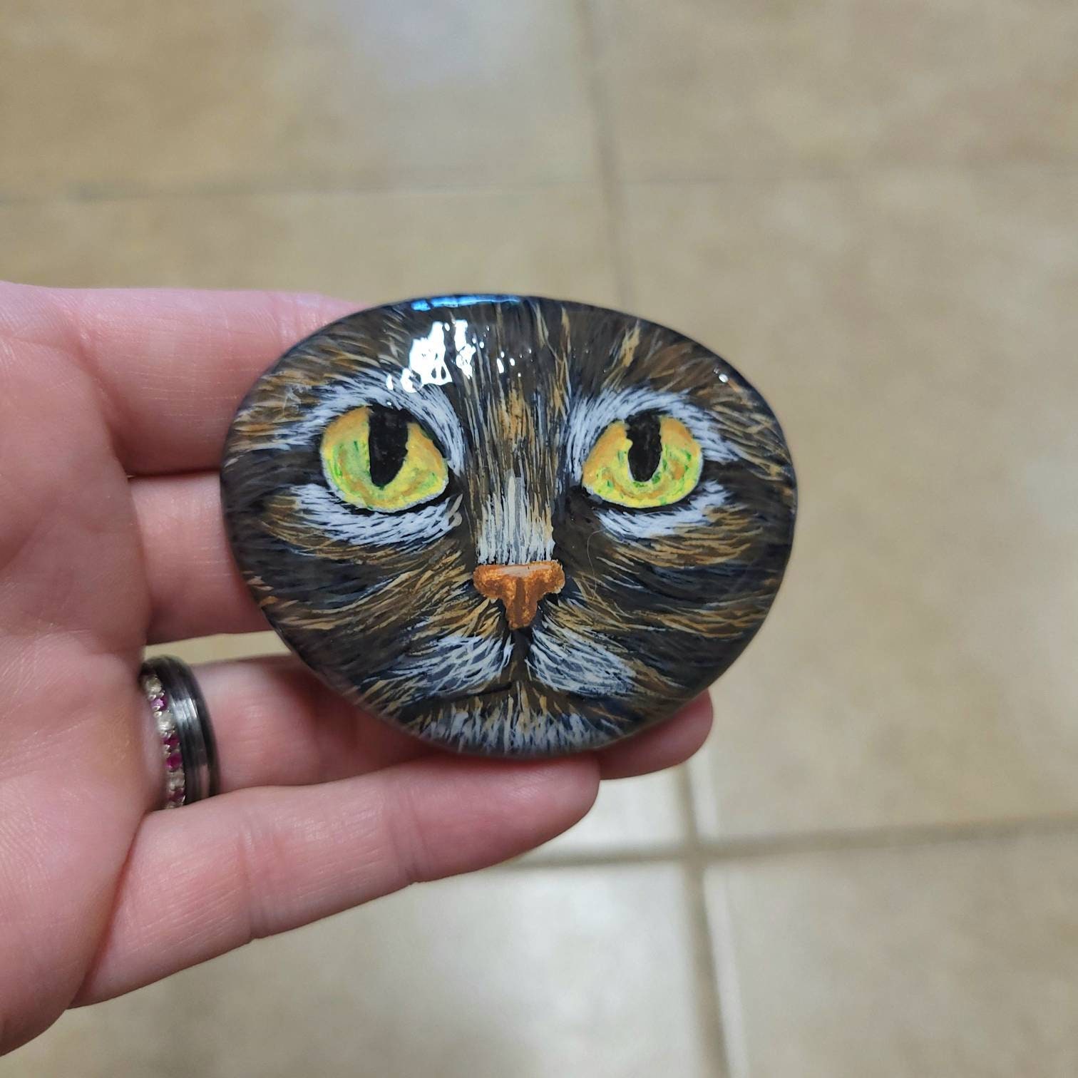 Hand Painted Pet Rock Painted Cat Rock Cat Lover's Gift Whimsical Art ...