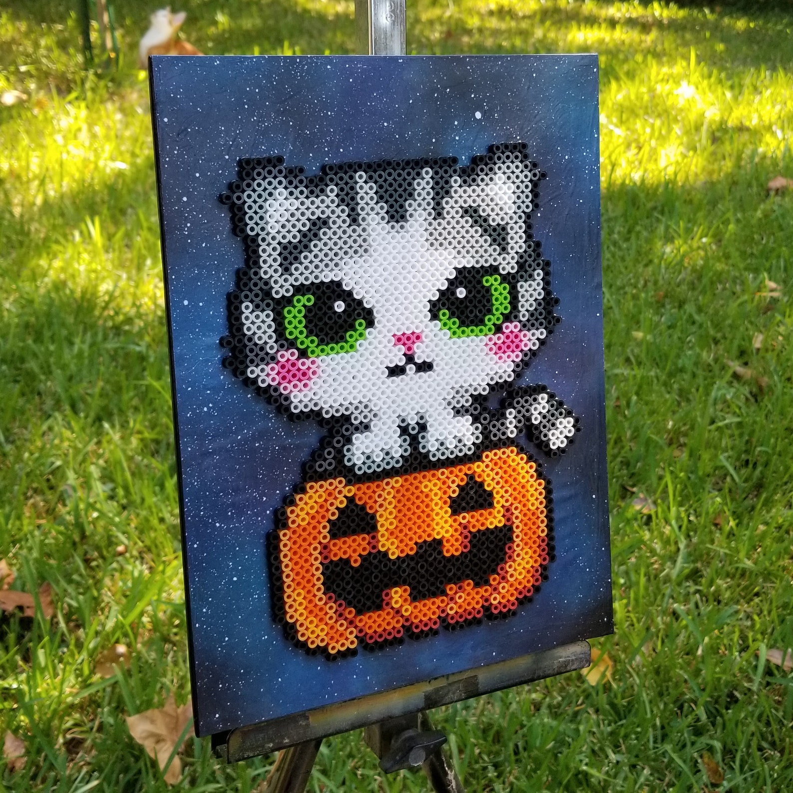 Halloween Kitty Perler Bead Art Pixel Art | Etsy