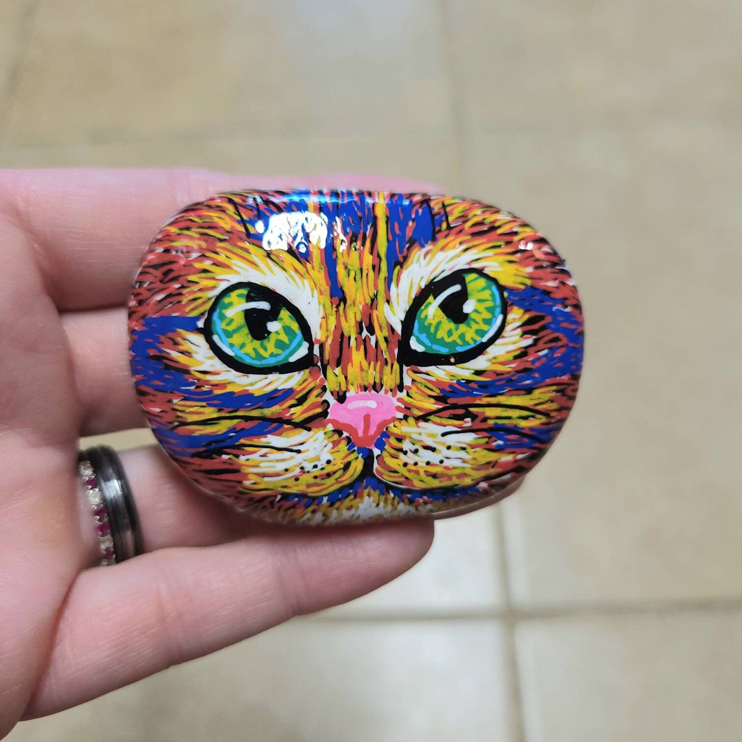 Hand Painted Pet Rock Painted Cat Rock Cat Lover's Gift Whimsical Art ...