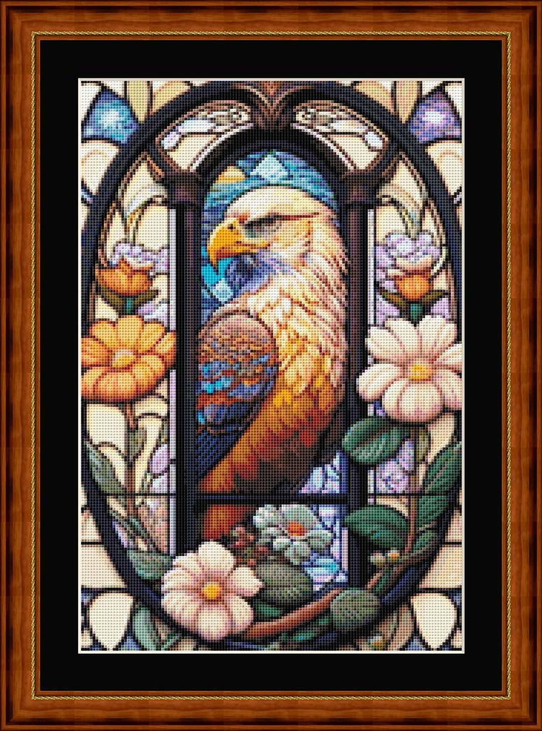 STAINED GLASS FALCON Pdf Cross Stitch Chart in 14/18 Count Original ...