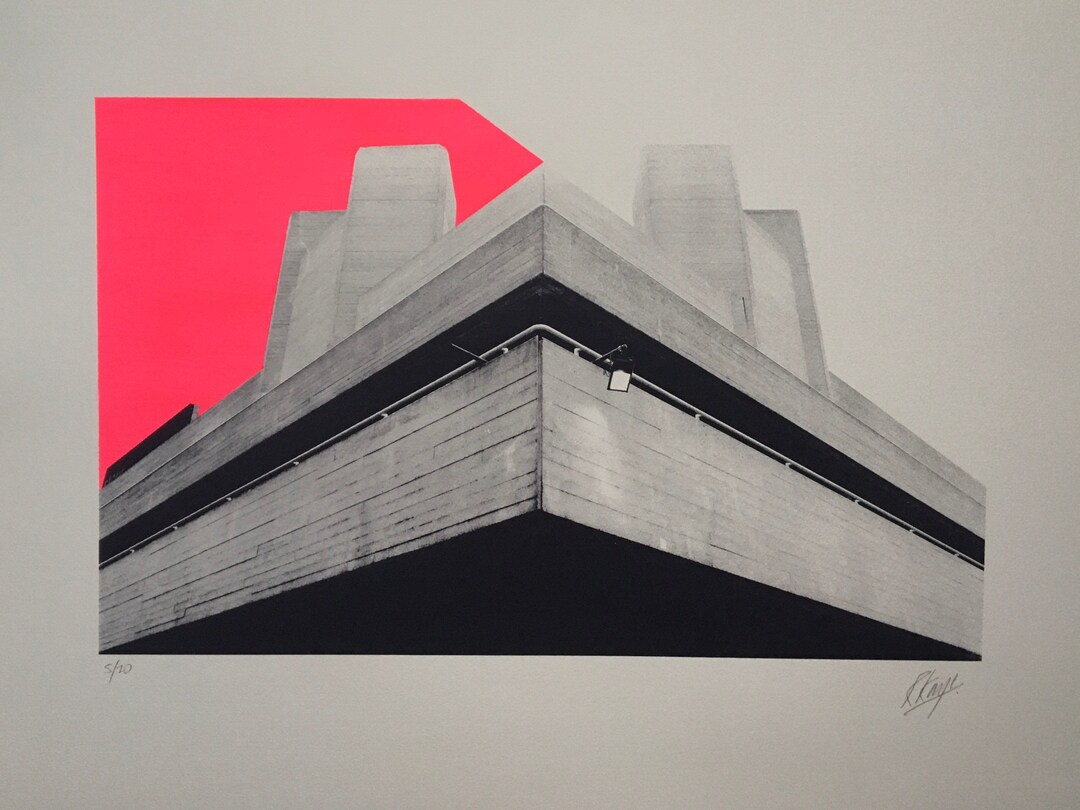 National Theatre in Neon Pink, Brutalist Print - Etsy