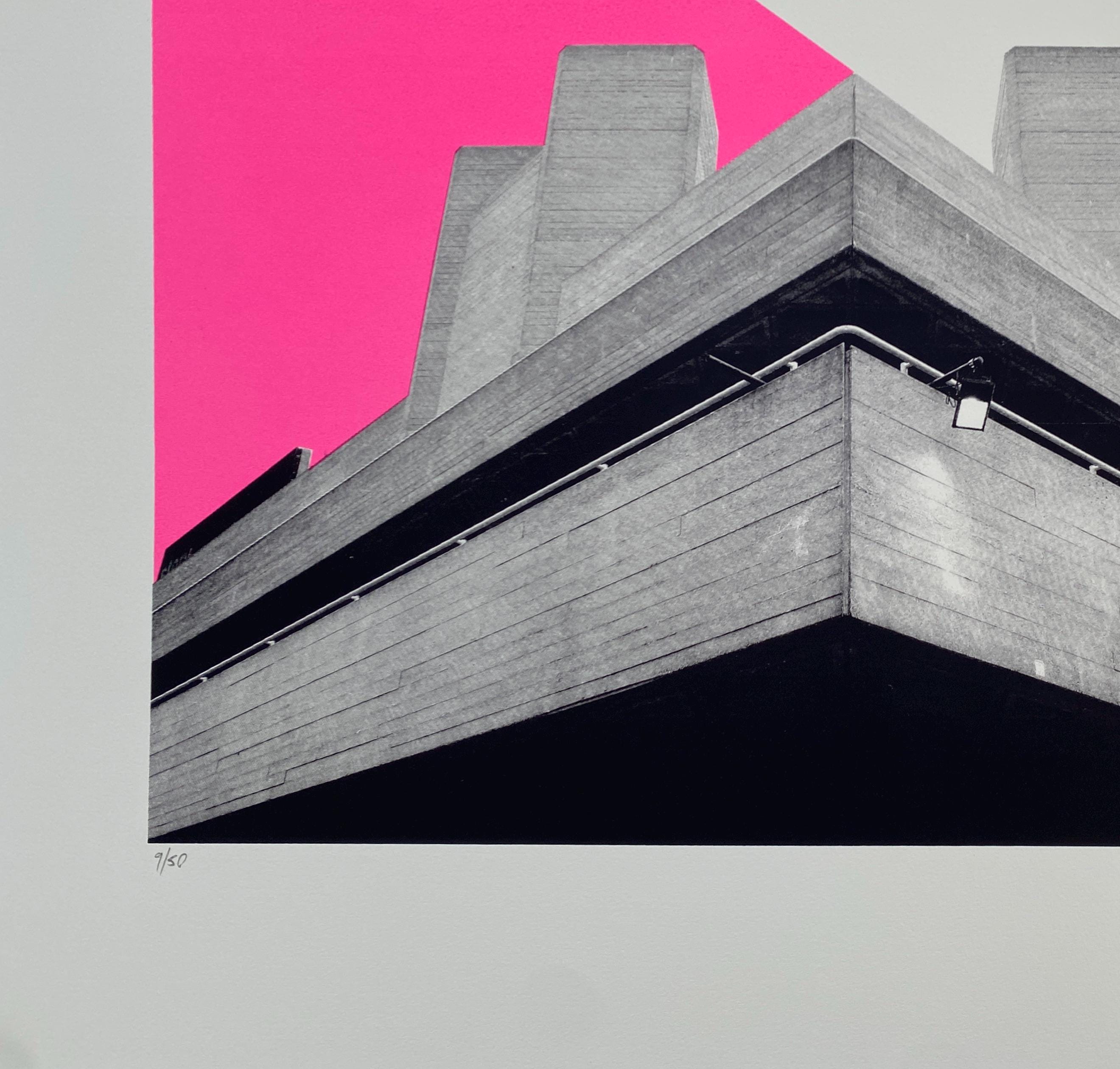 National Theatre in Neon Pink, Brutalist Print - Etsy