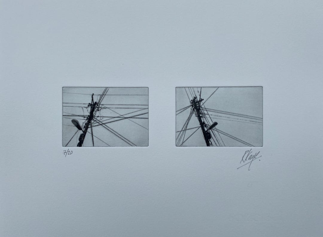 Telegraph Pole 2 Viewpoints, Two Drypont Etching Prints Featuring ...