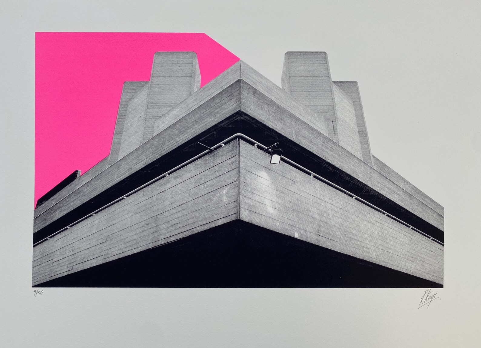National Theatre in Neon Pink, Brutalist Print - Etsy