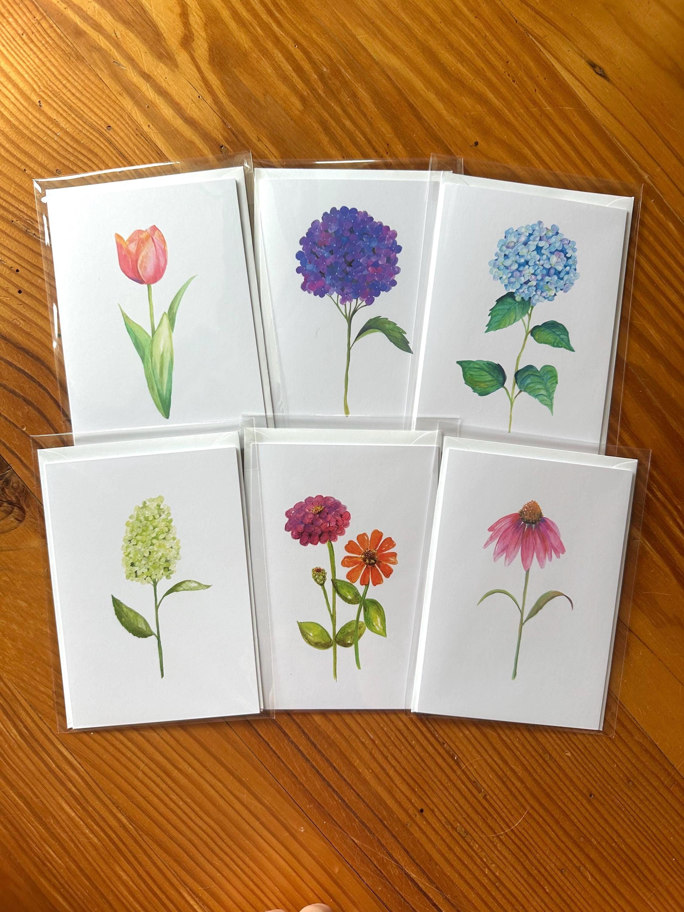 Six Mystery Blank Watercolor Flower Greeting Cards: Thank You Notes ...