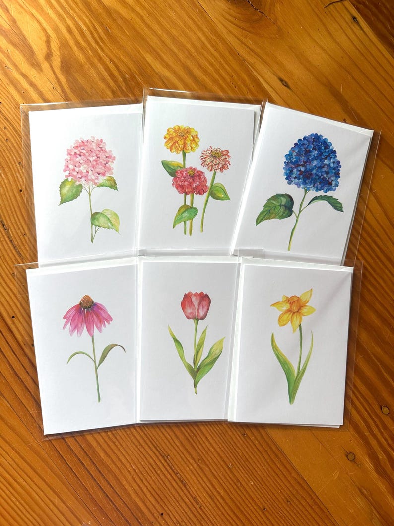 Six Mystery Blank Watercolor Flower Greeting Cards: Thank You Notes ...