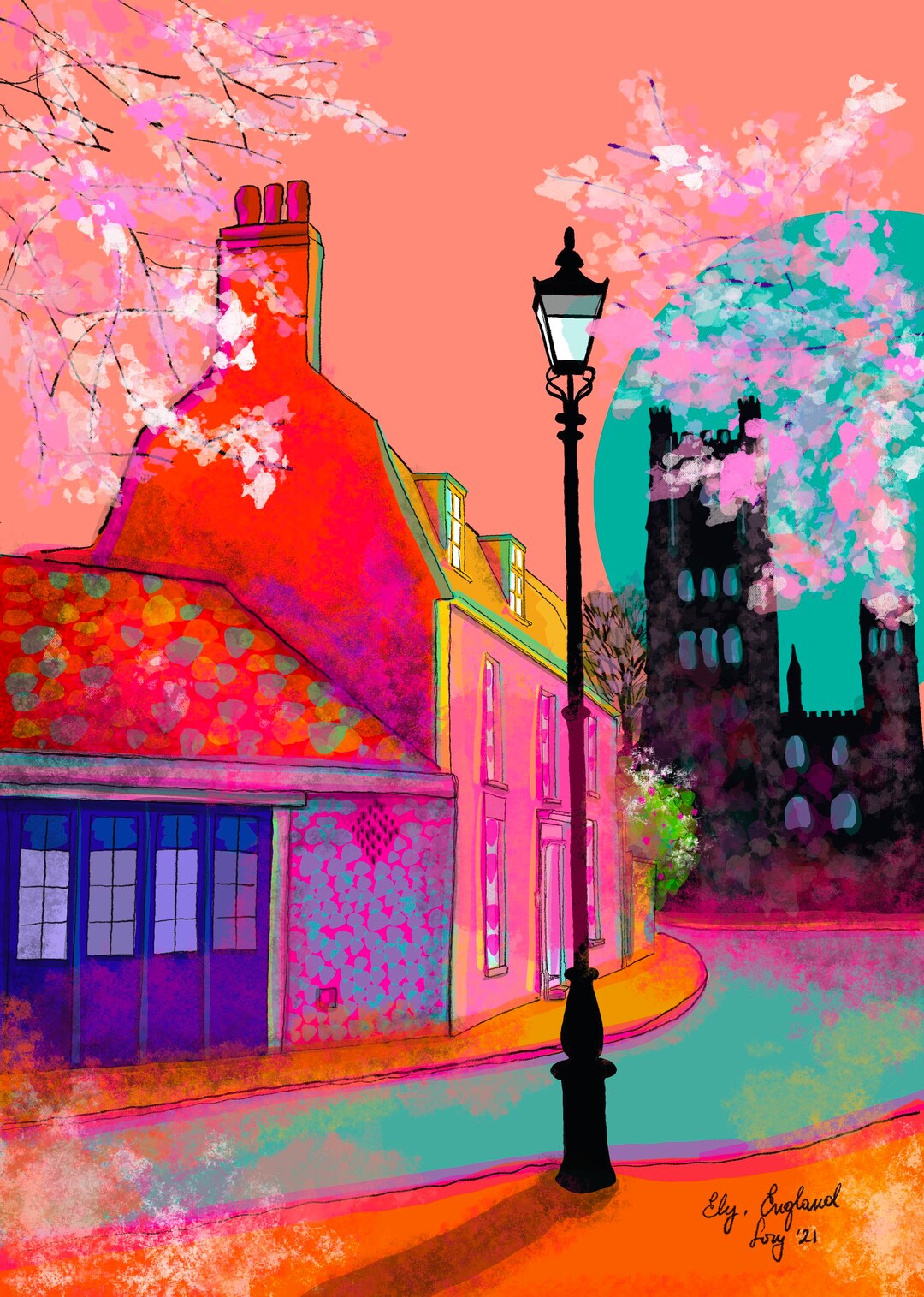 Medieval City of Ely, Old Fire Engine House Colourful Art Print, Art ...