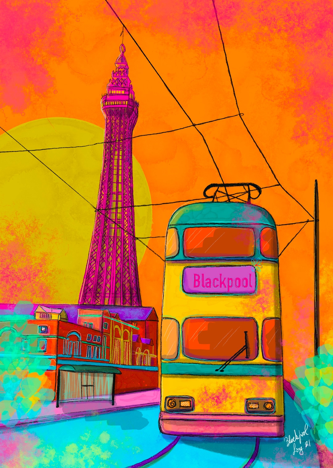 Blackpool Tower Colourful Print, Lancashire Iconic Art Wall Decor ...
