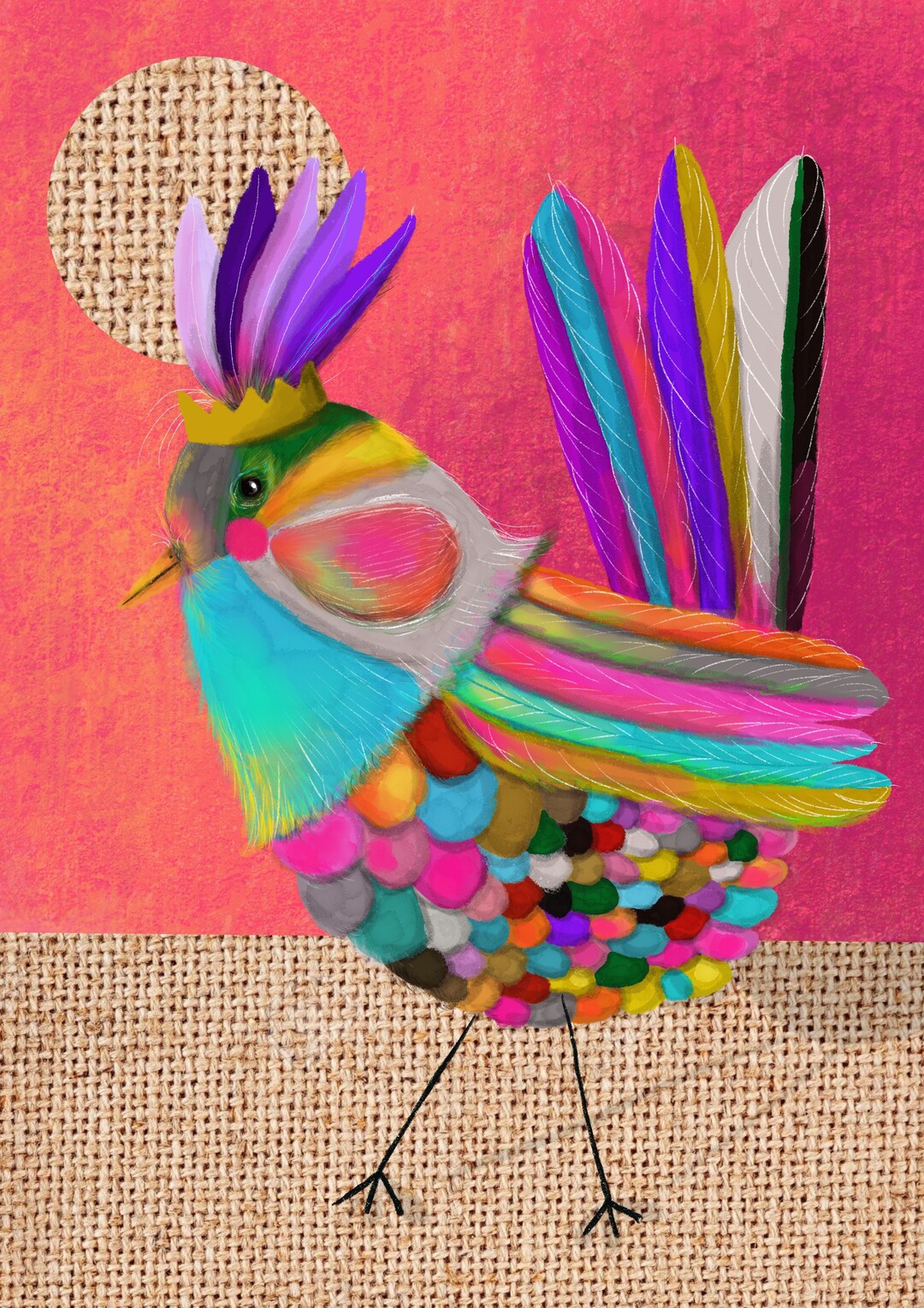 Colourful Mythical Rooster Chicken Art Print, Love Children ...