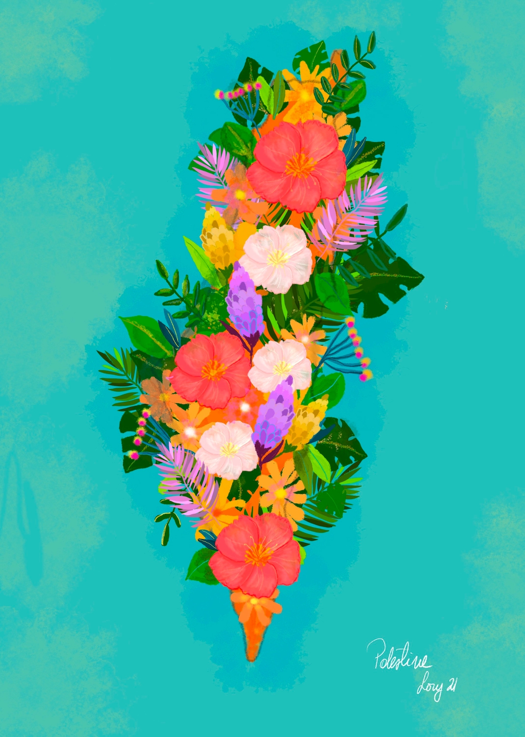 Hopeful Colourful Vibrant Floral Map of Palestine, Palestinian Israel ...