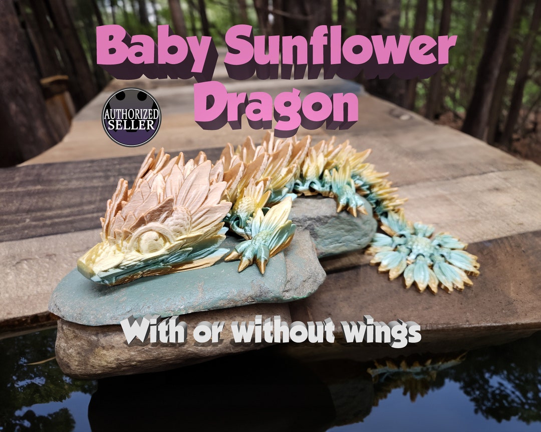 3D Printed Baby Sunflower Dragon - Articulated Fidget Desk Toy Gift ...