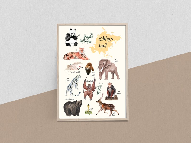 Asian Animals Poster in Arabic Montessori Wallart - Etsy