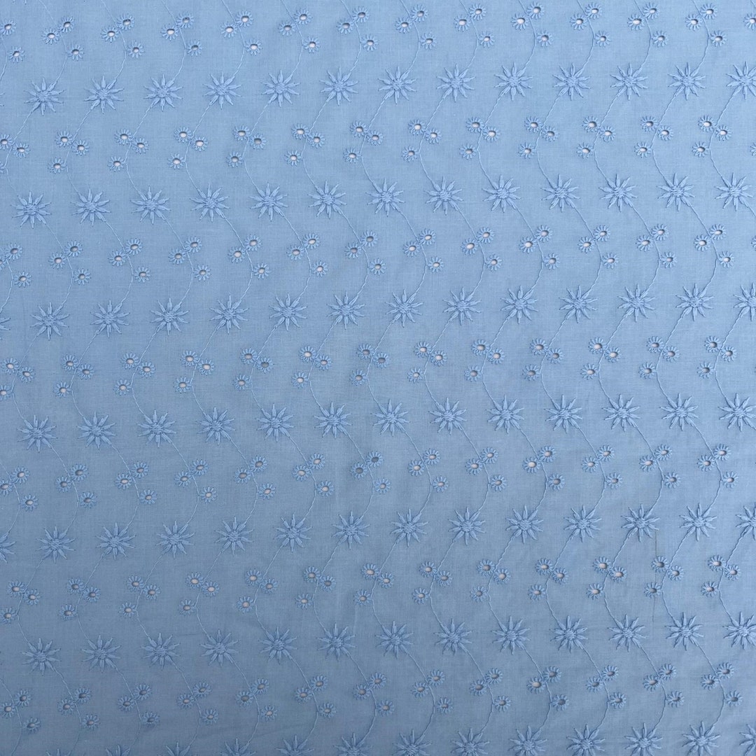 Sky Blue Flower Chain Embroidered Cotton Voile Fabric Curtains Tops ...