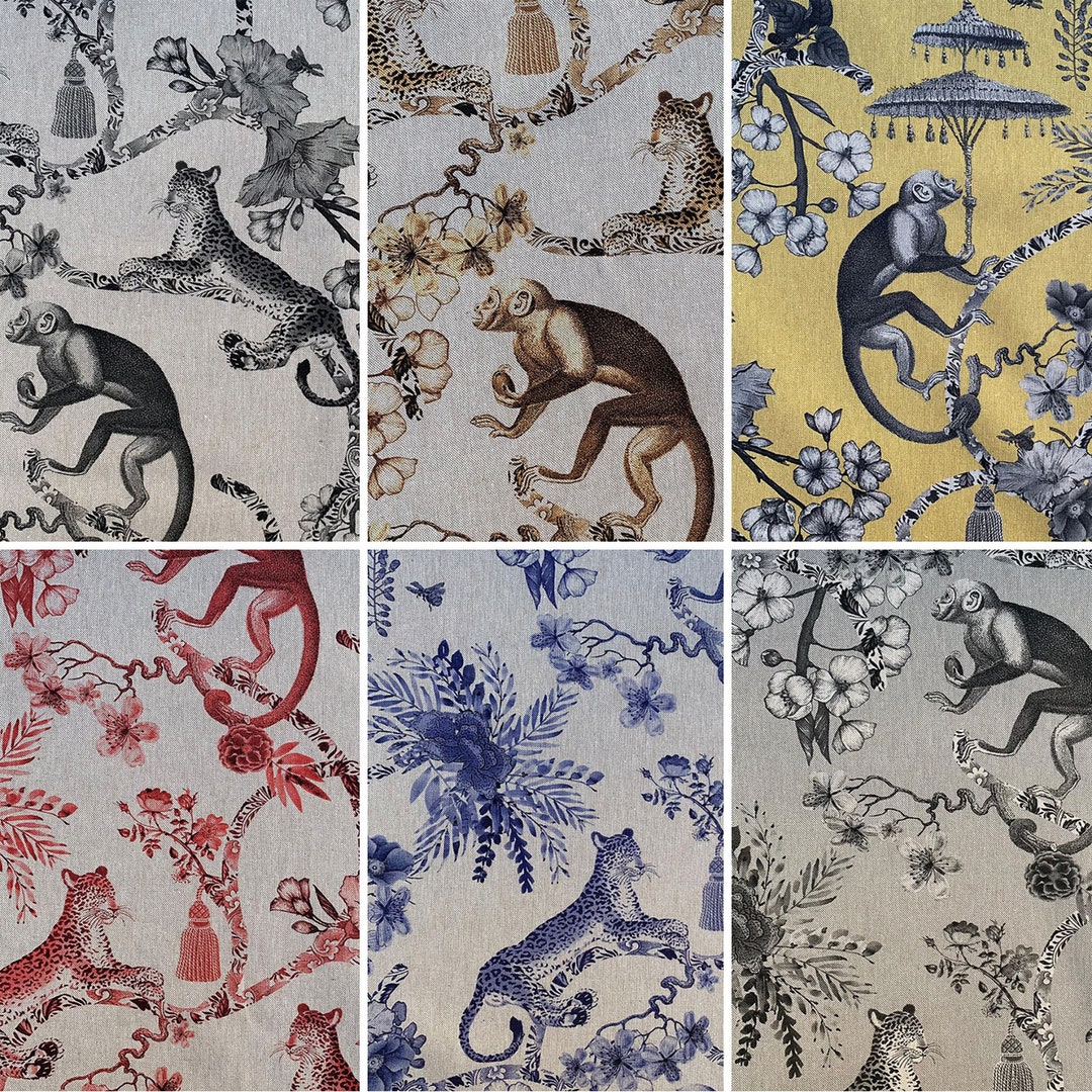 Oriental Chinoiserie Whimsy Print Premium Cotton Rich Linen Fabric Bags ...