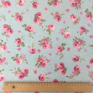 Small Rose Floral Print Design Premium Cotton Rich Linen Fabric Crafts ...