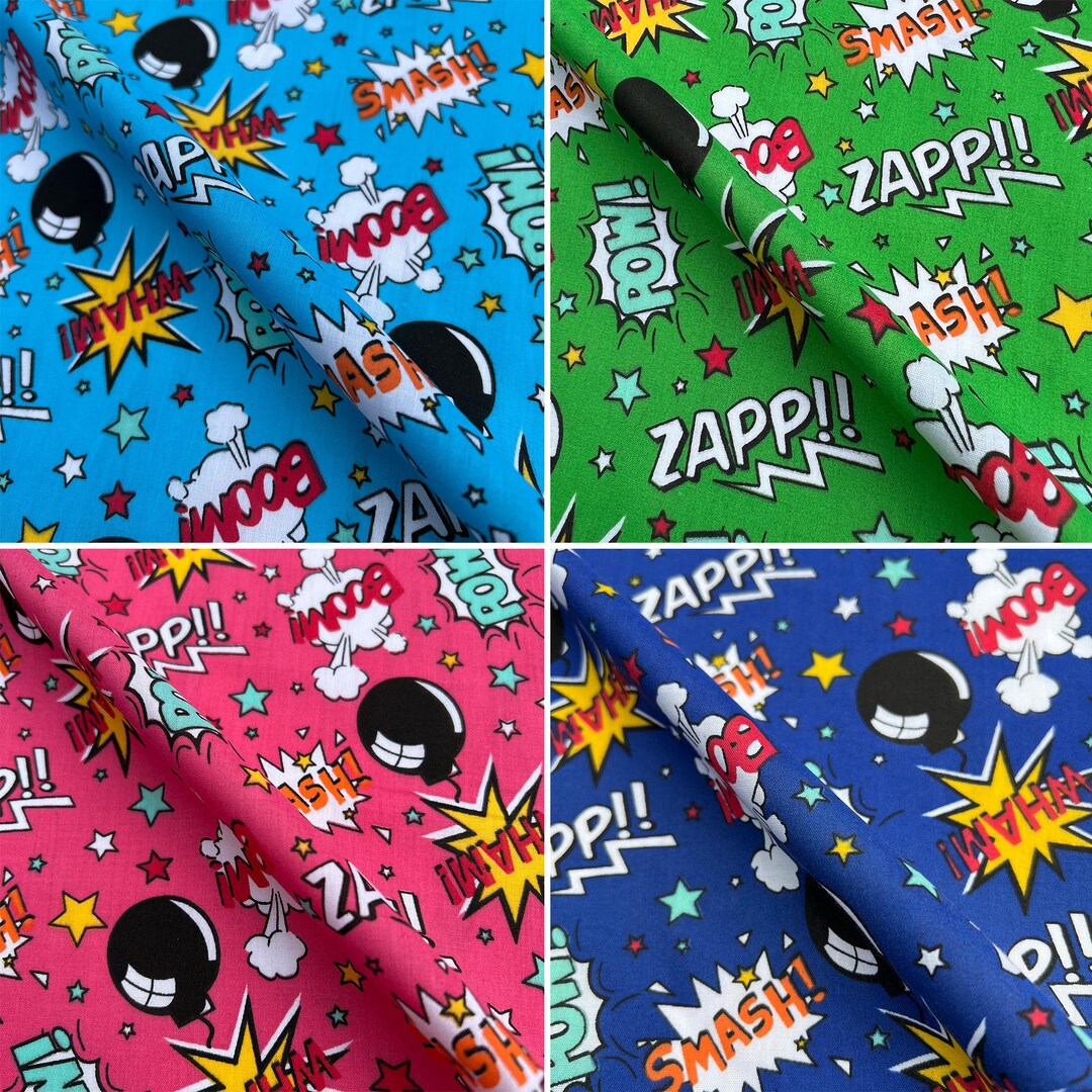 Comic Book Boom Pow Wow Novelty Poly Cotton Printed Oeko Tex Standard ...