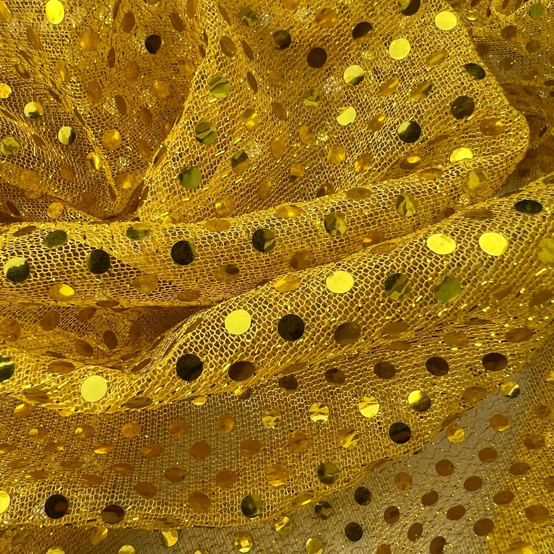 Gold Knitted 3mm Sequin Dot Sparkly Fancy Dress Dance Display Backdrop ...