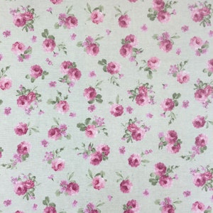 Small Rose Floral Print Design Premium Cotton Rich Linen Fabric Crafts ...
