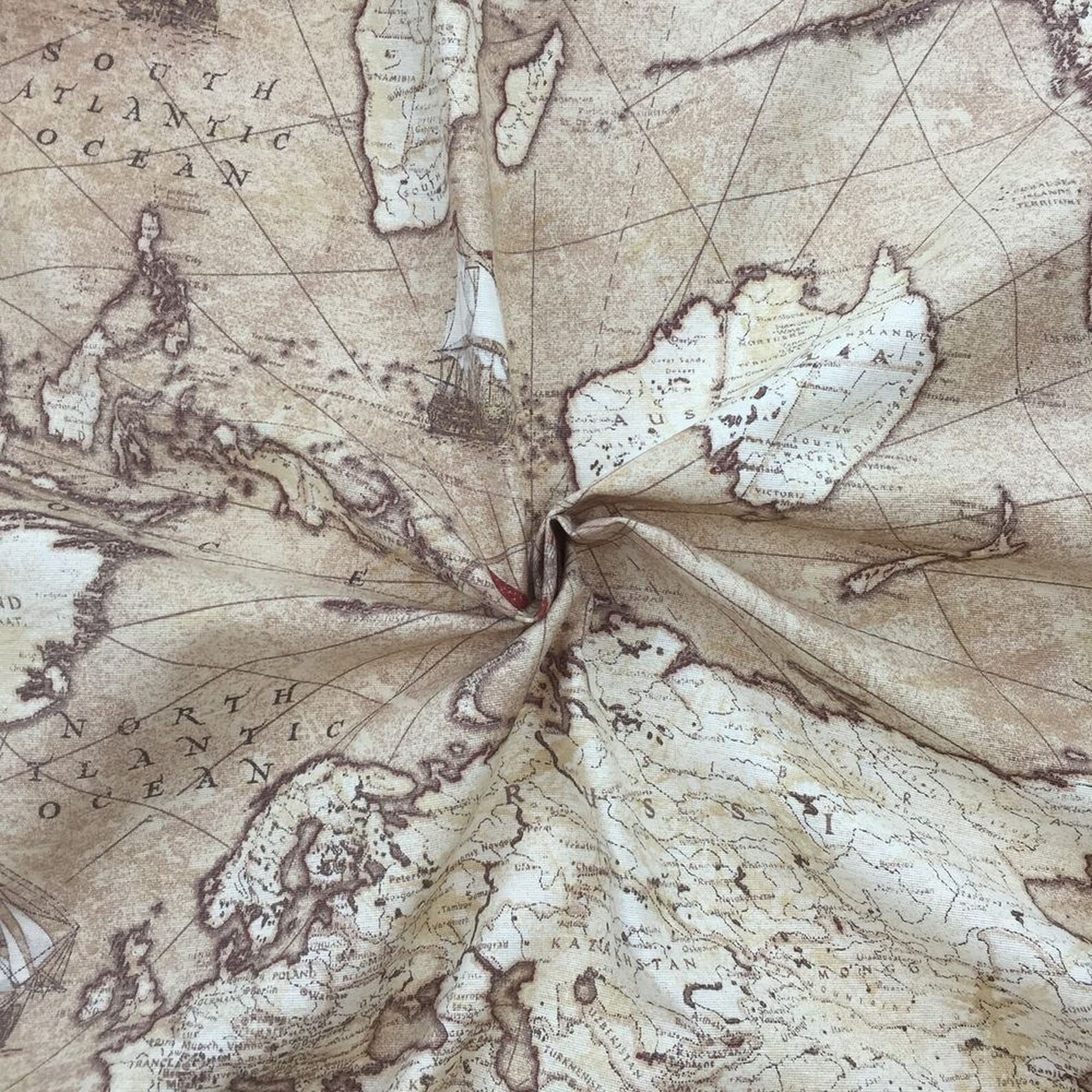 Vintage Map Atlas Print Design Premium Cotton Rich Linen Fabric Crafts ...