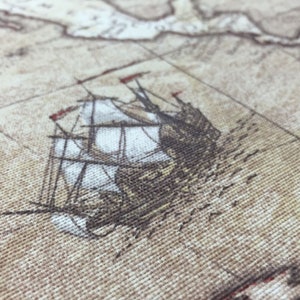 Vintage Map Atlas Print Design Premium Cotton Rich Linen Fabric Crafts ...