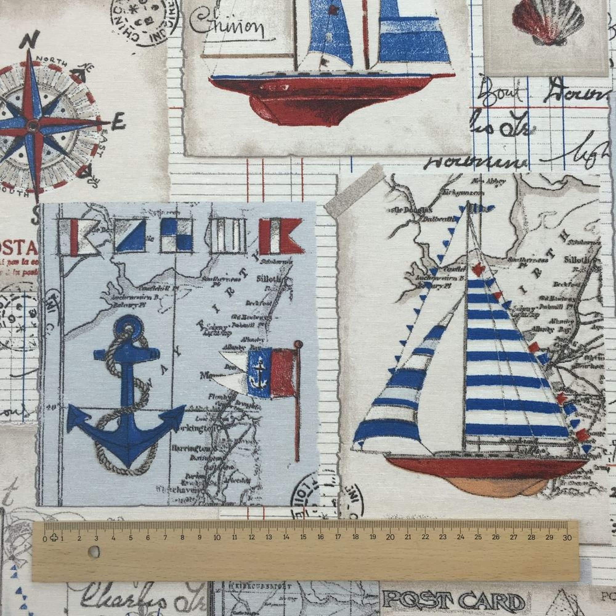 Nautical Ships Print Design Premium Cotton Rich Linen Fabric - Etsy UK