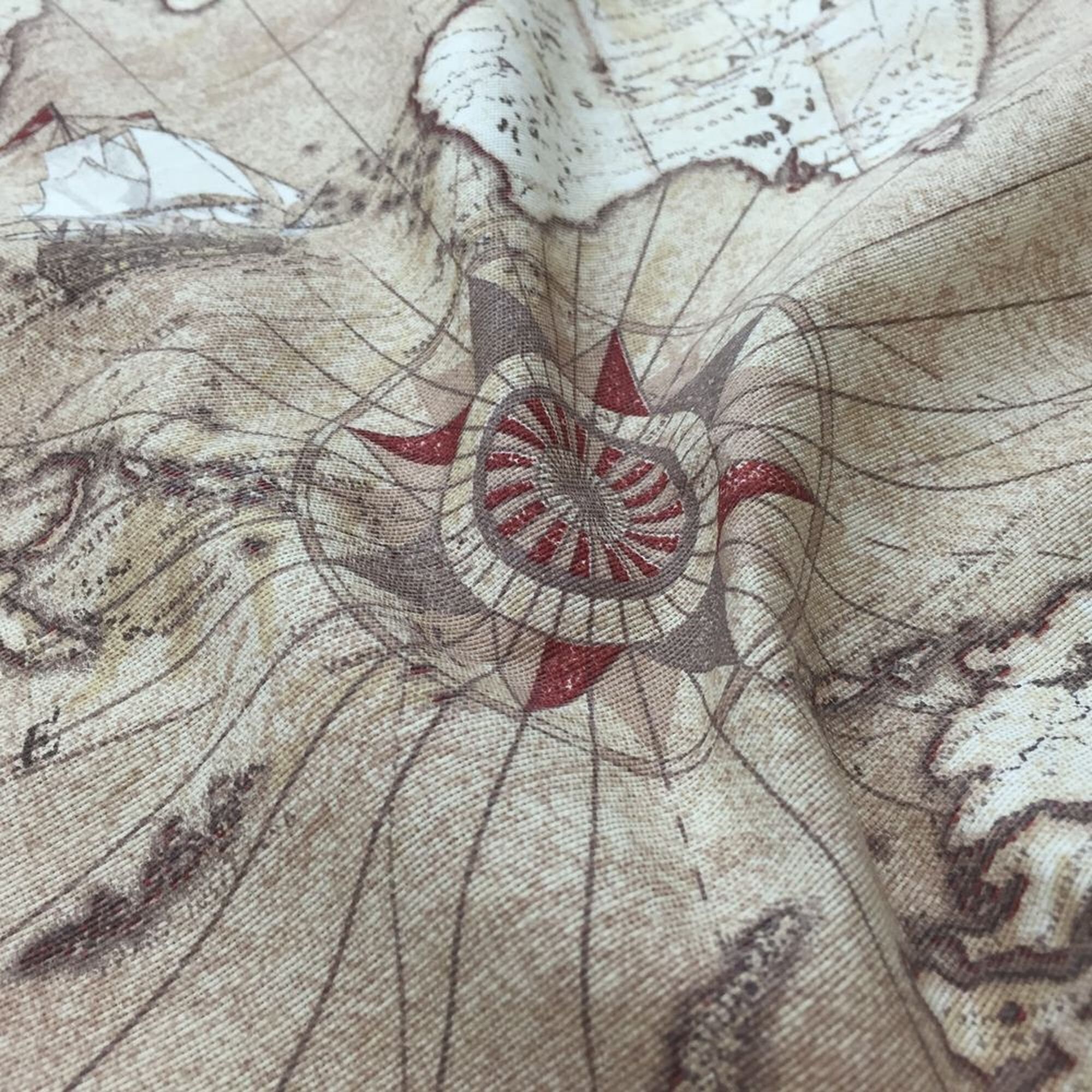 Vintage Map Atlas Print Design Premium Cotton Rich Linen Fabric Crafts ...