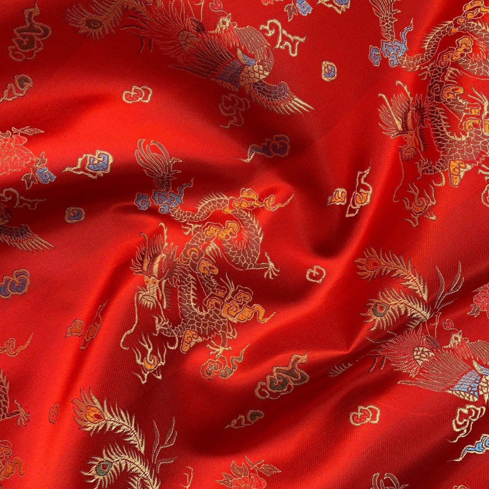 Brocade Chinese Dragon Embroidered Silky Satin Oriental Craft Dress ...