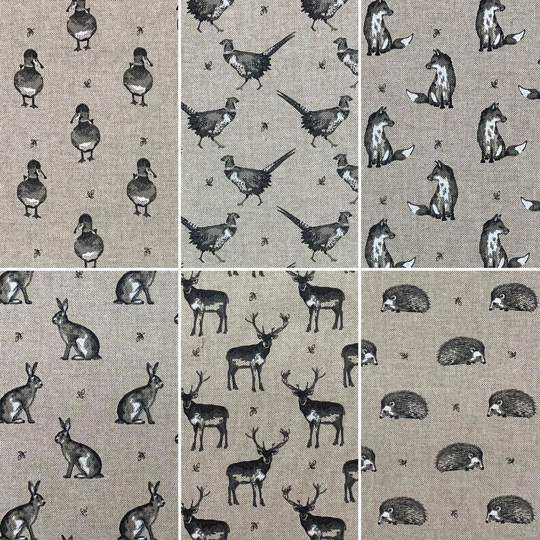Vintage Monotone Animals Print Design Cotton Rich Linen Fabric Crafts ...