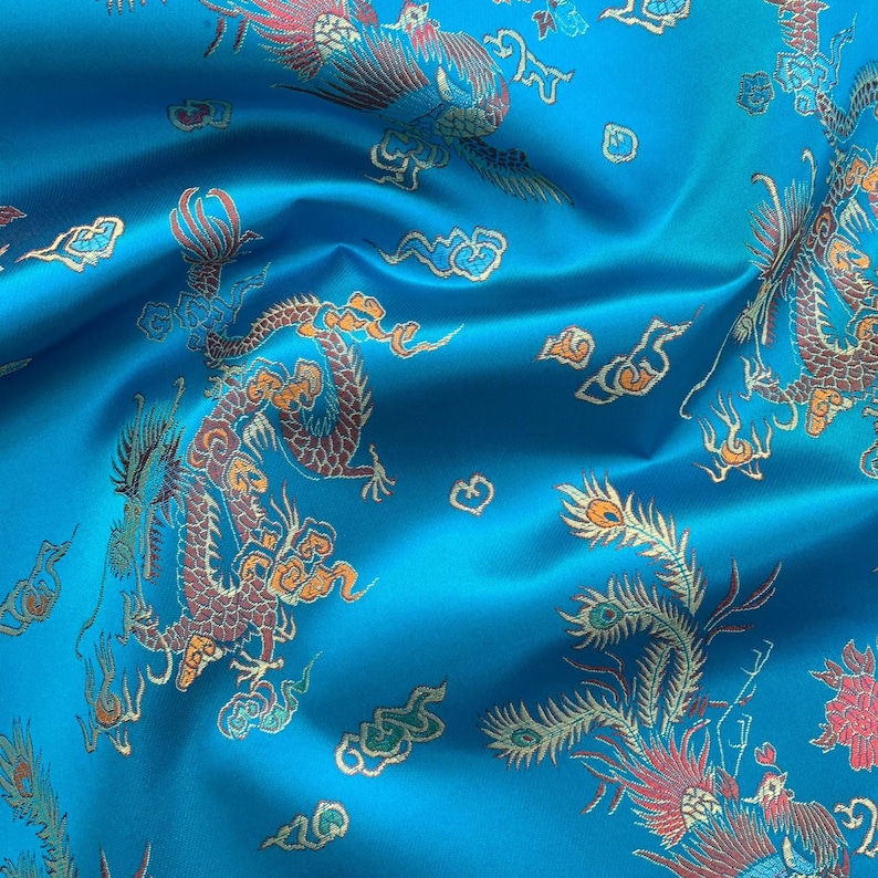 Brocade Chinese Dragon Embroidered Silky Satin Oriental Craft Dress ...