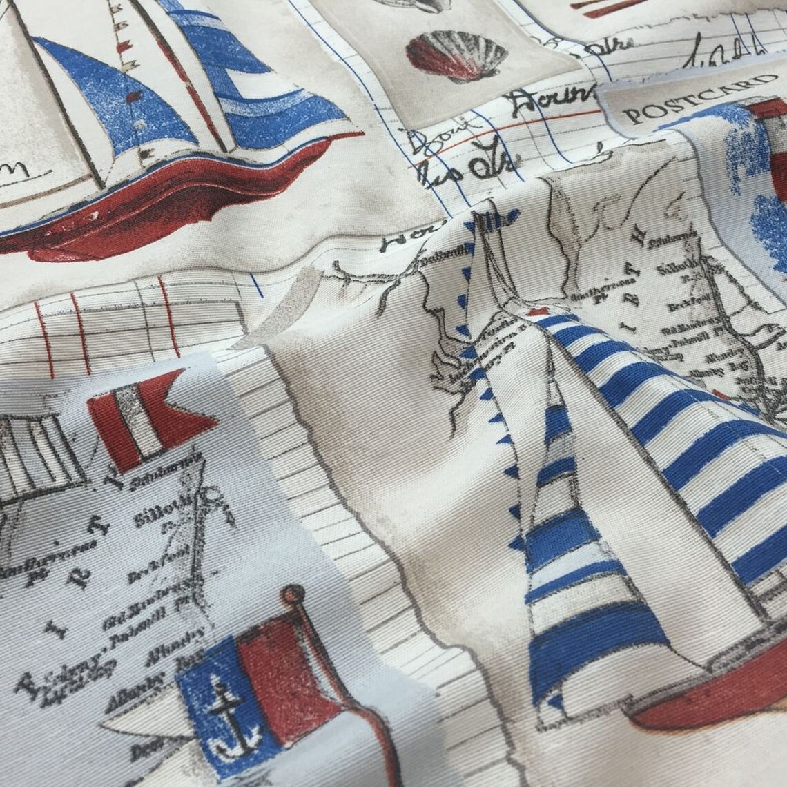 Nautical Ships Print Design Premium Cotton Rich Linen Fabric - Etsy UK