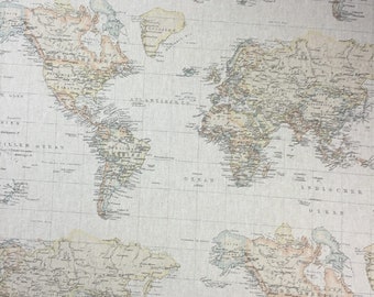 Linen World Map Fabric | Etsy UK