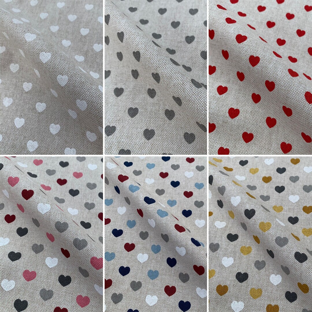 Love Hearts Print Design Premium Cotton Rich Linen Fabric Bags Crafts ...