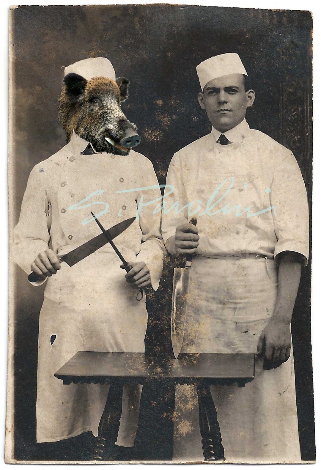 Vintage Altered Photo Art / Two Chefs - Etsy