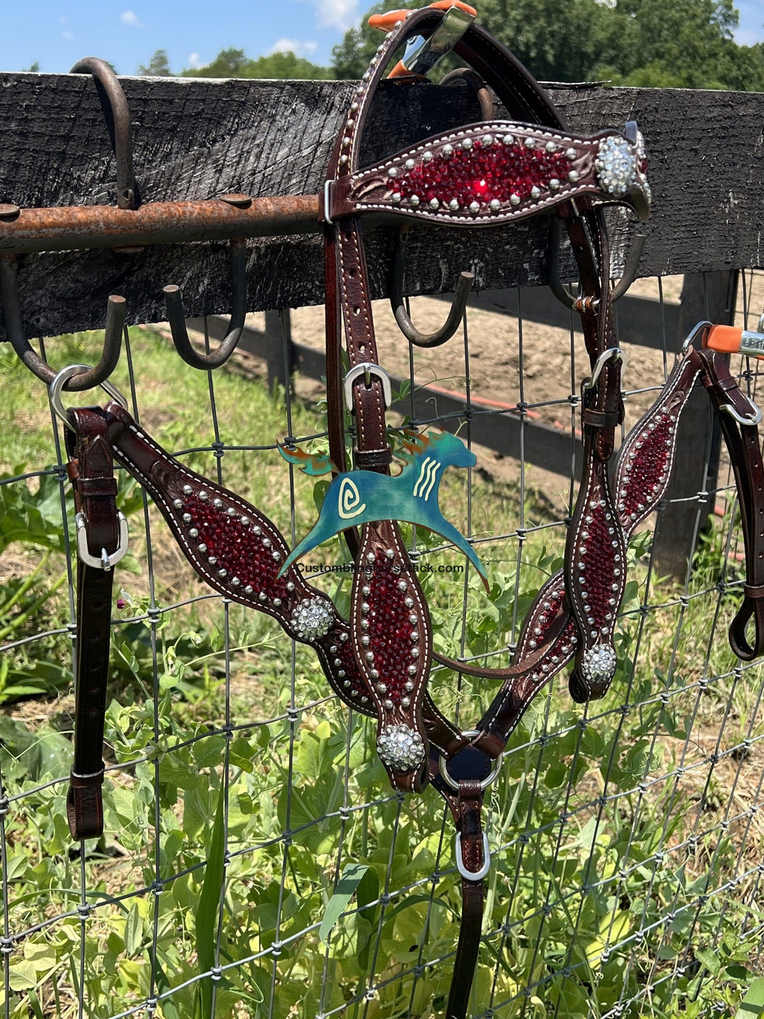 Ruby Red Crystal Horse Bridle Breast Collar: Dark Brown Leather Western ...
