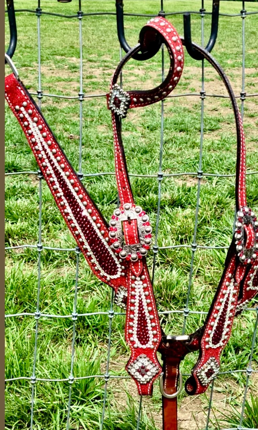 Barrel Racing Western Bling Red W Clear Crystals Bridle Breast Collar ...