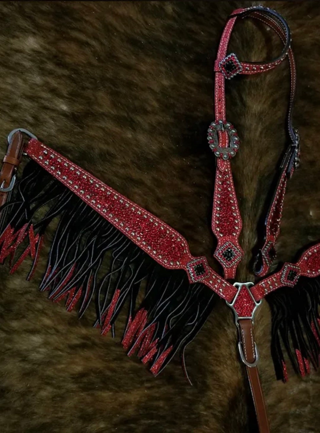 Ruby Red Crystal Bridle Breast Collar Set Western Horse Show Trail ...