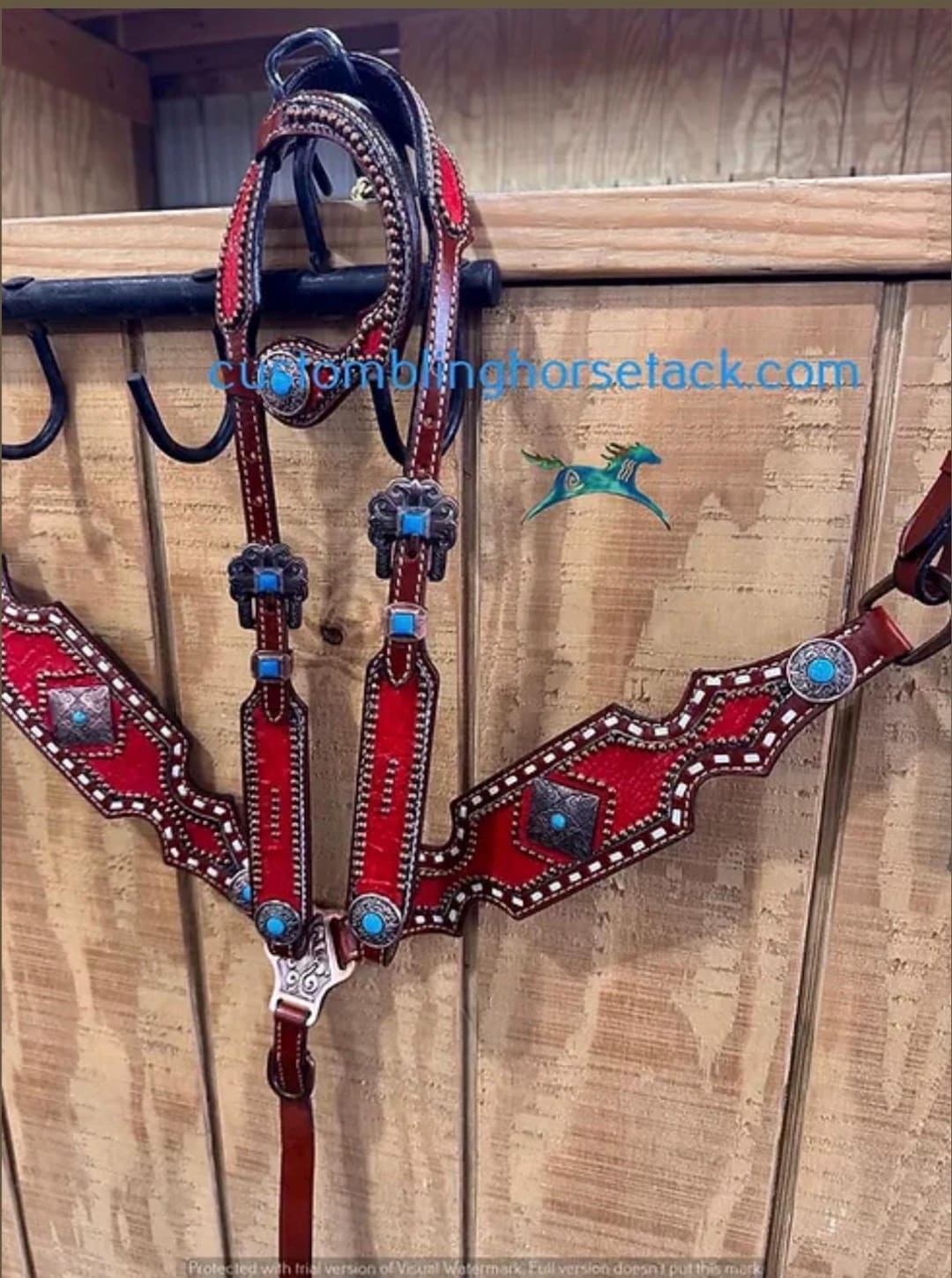 Red Alligator Inlay Buckstitch Bridle Breastcollar Set ~ Western Horse ...