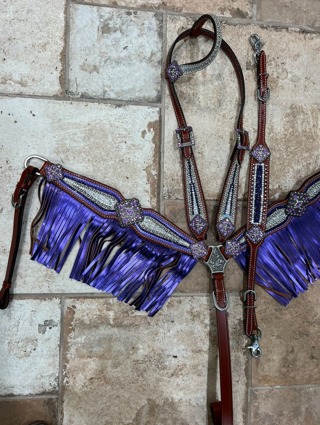 Crystal Horse Bridle Breast Collar Wither Strap Set: Purple Bling Tack ...
