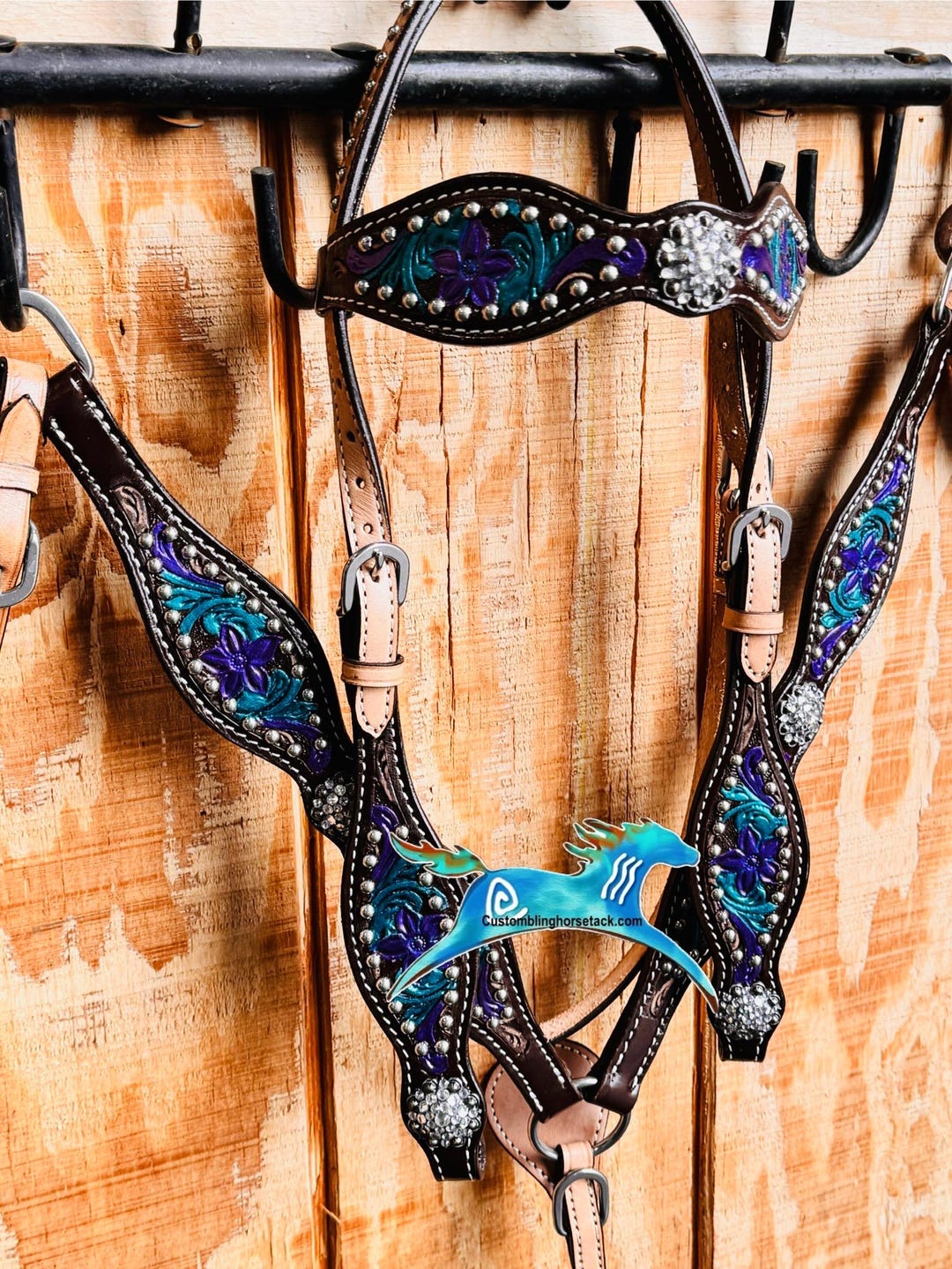 Teal & Purple Tooled Bridle Breast Collar Set ~ Western Horse Show ...