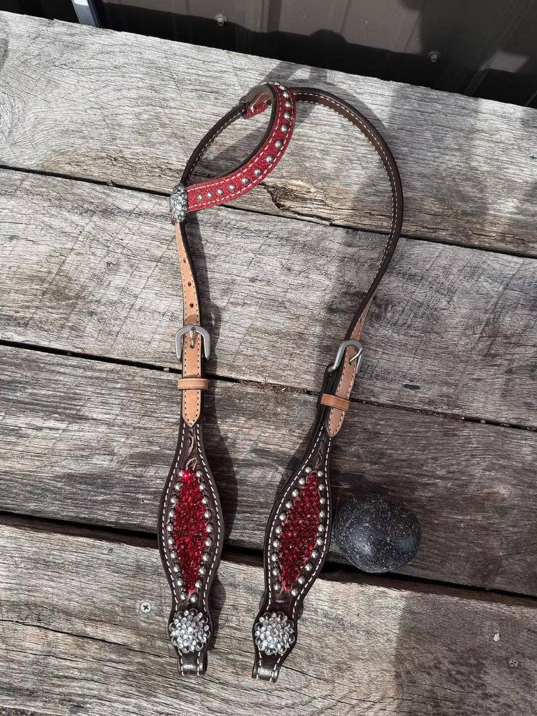Western Scalloped One Ear Ruby Red Crystal Bling Headstall Bridle - Etsy