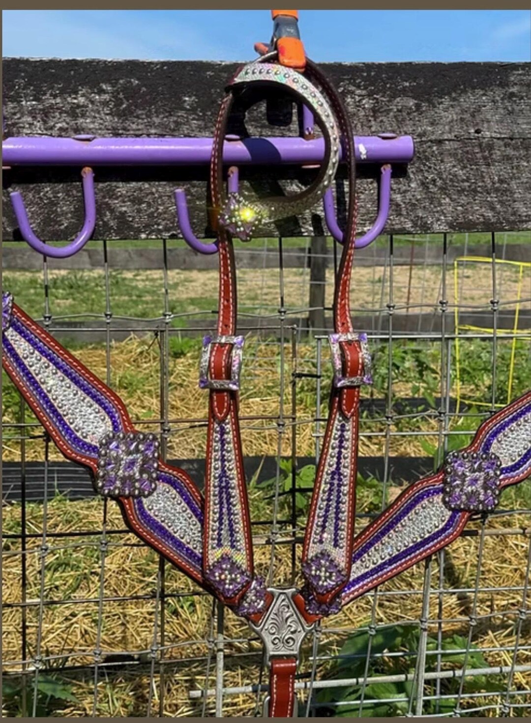 Clear & Purple Crystal Bling Bridle Breast Collar Tack Set ~ Western ...
