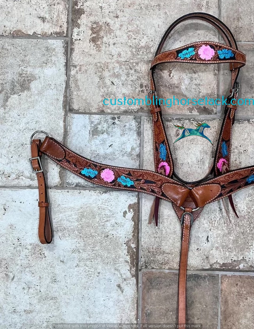 Copper Pink Turquoise Bridle Breast Collar Set Western Trail Rodeo ...