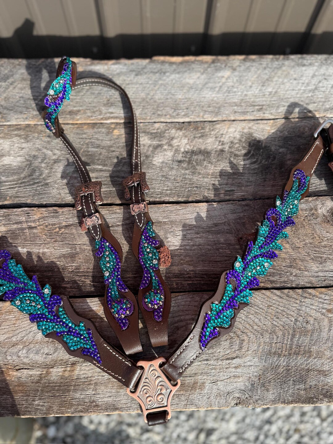 Purple & Teal Turquoise Blue Crystal Rhinestone Bling Bridle Breast ...