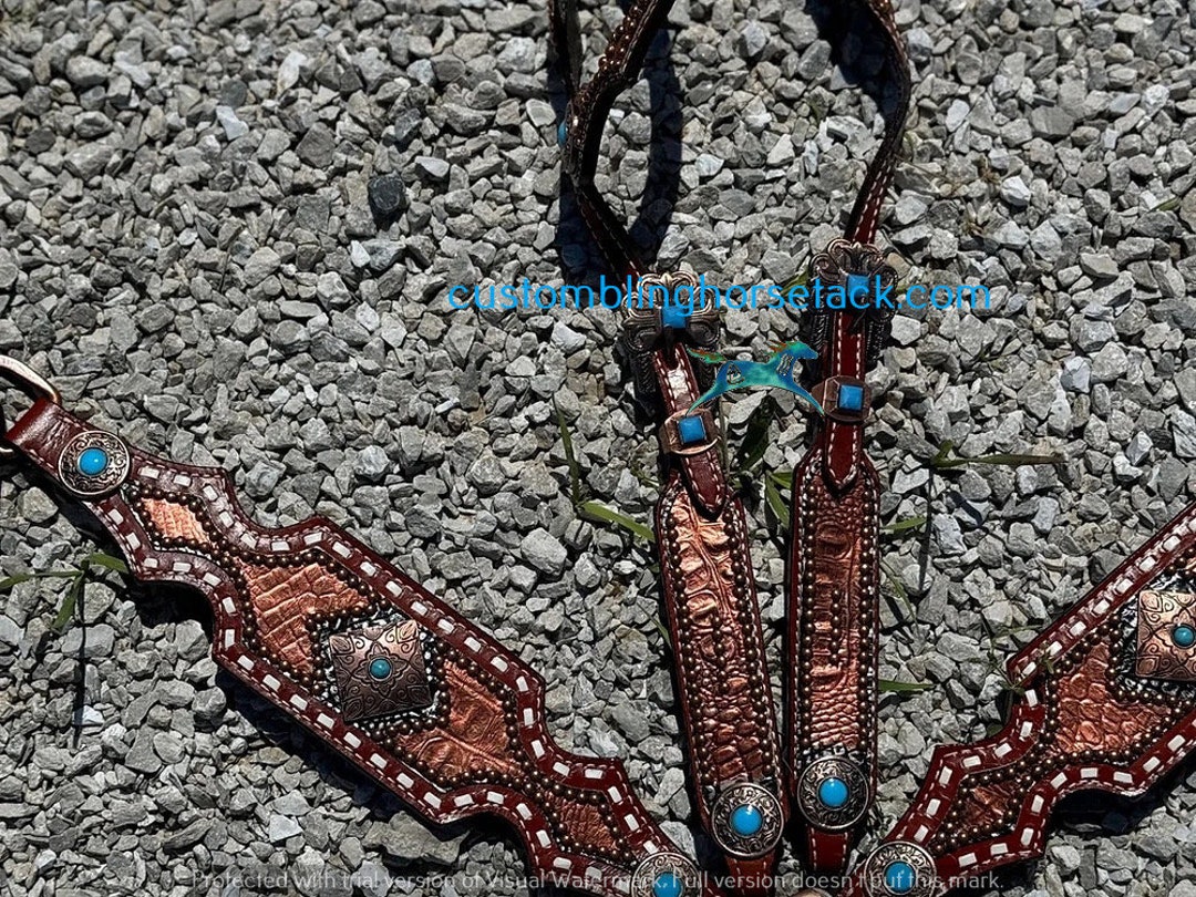 Copper Alligator Inlay Buckstitch Bridle Breastcollar Set ~ Western ...
