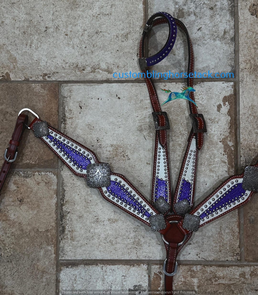 Purple & White Leather Bridle Breast Collar Set ~ Western Horse Show ...