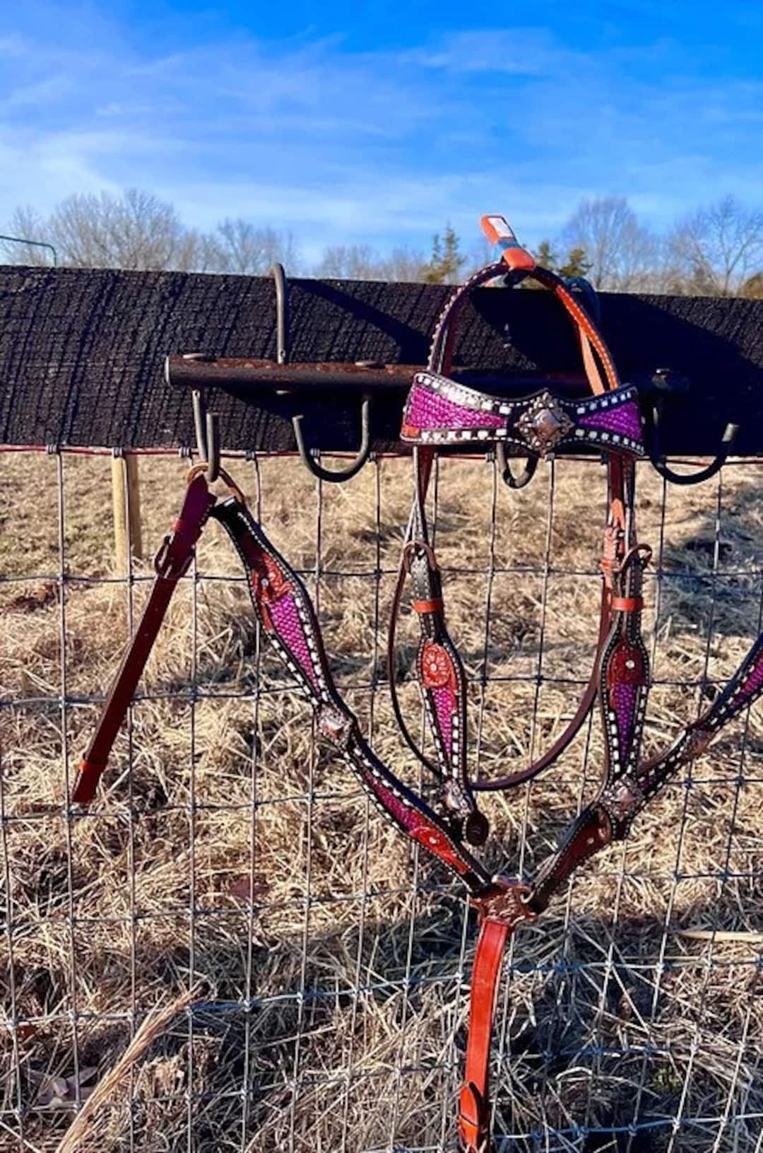 Pink Crystal Buckstitch Bling Bridle Breast Collar Set Western Horse ...