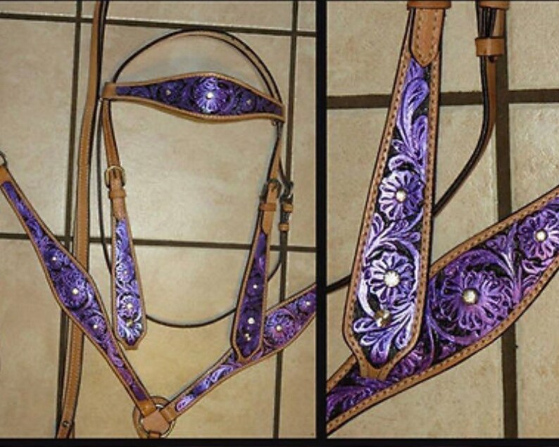 Metallic Purple W Clear Rim Set Crystals. Western Horse Bridle - Etsy