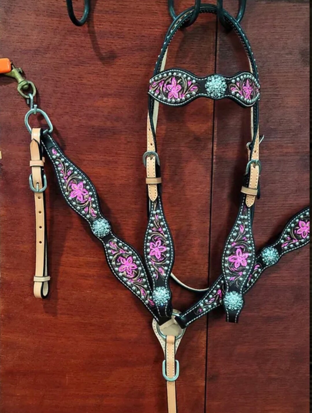 Pink Scalloped With Crystal Conchos Bridle Breast Collar Set Western ...